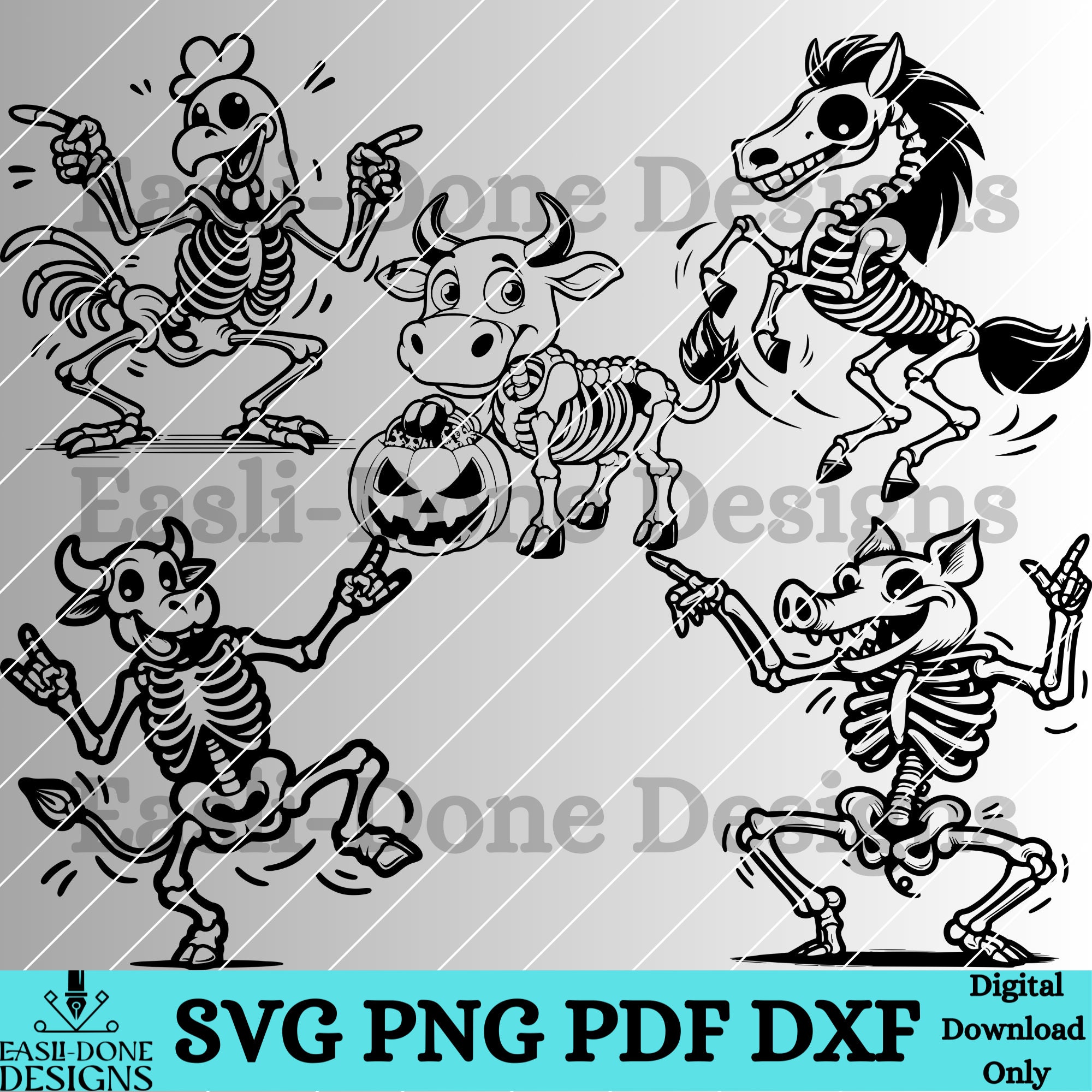 Funny Farm Animal Skeleton SVG Bundle: Halloween Clipart (digital ...
