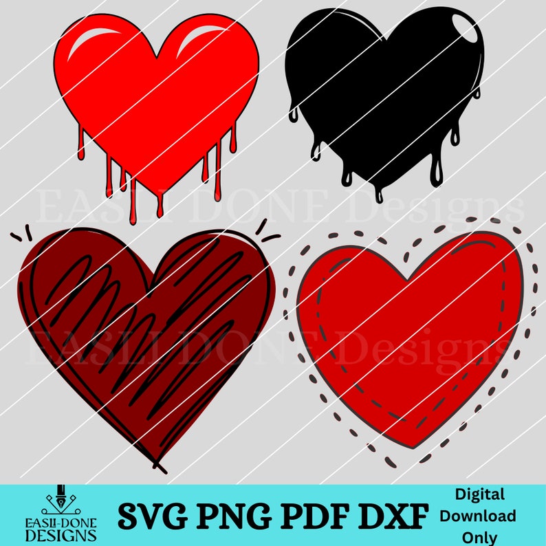 Unique Hearts SVG PNG Bundle Collection of 20 Hand Drawn and Modern ...