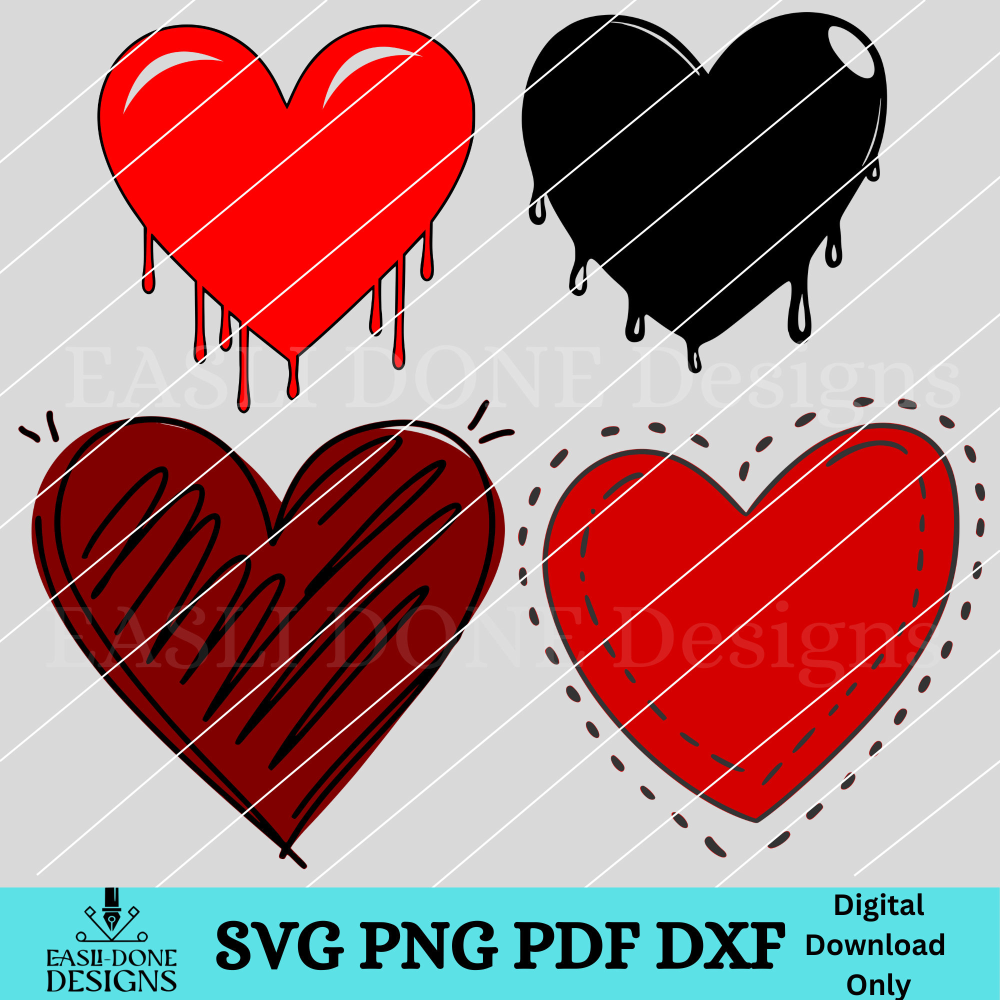 Unique Hearts SVG PNG Bundle Collection of 20 Hand Drawn and Modern ...