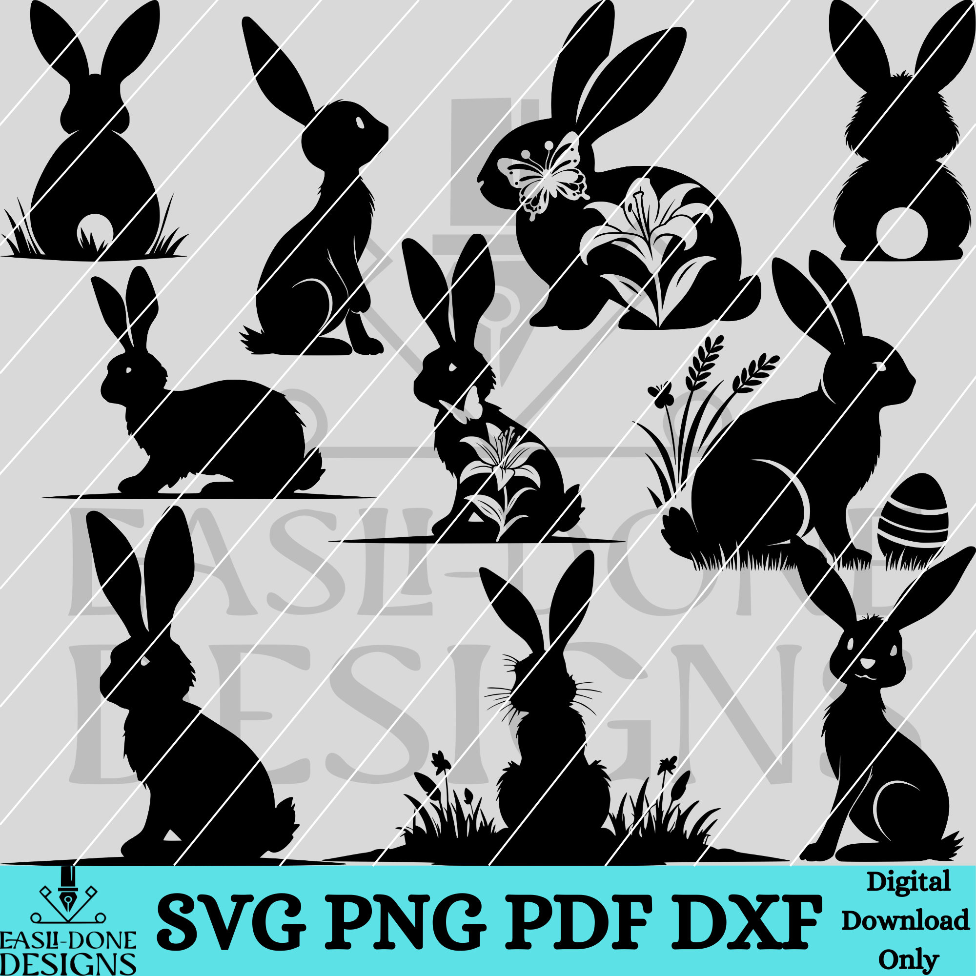Easter Bunny Silhouette SVG Cut File and PNG Sublimation Dxf Laser File ...
