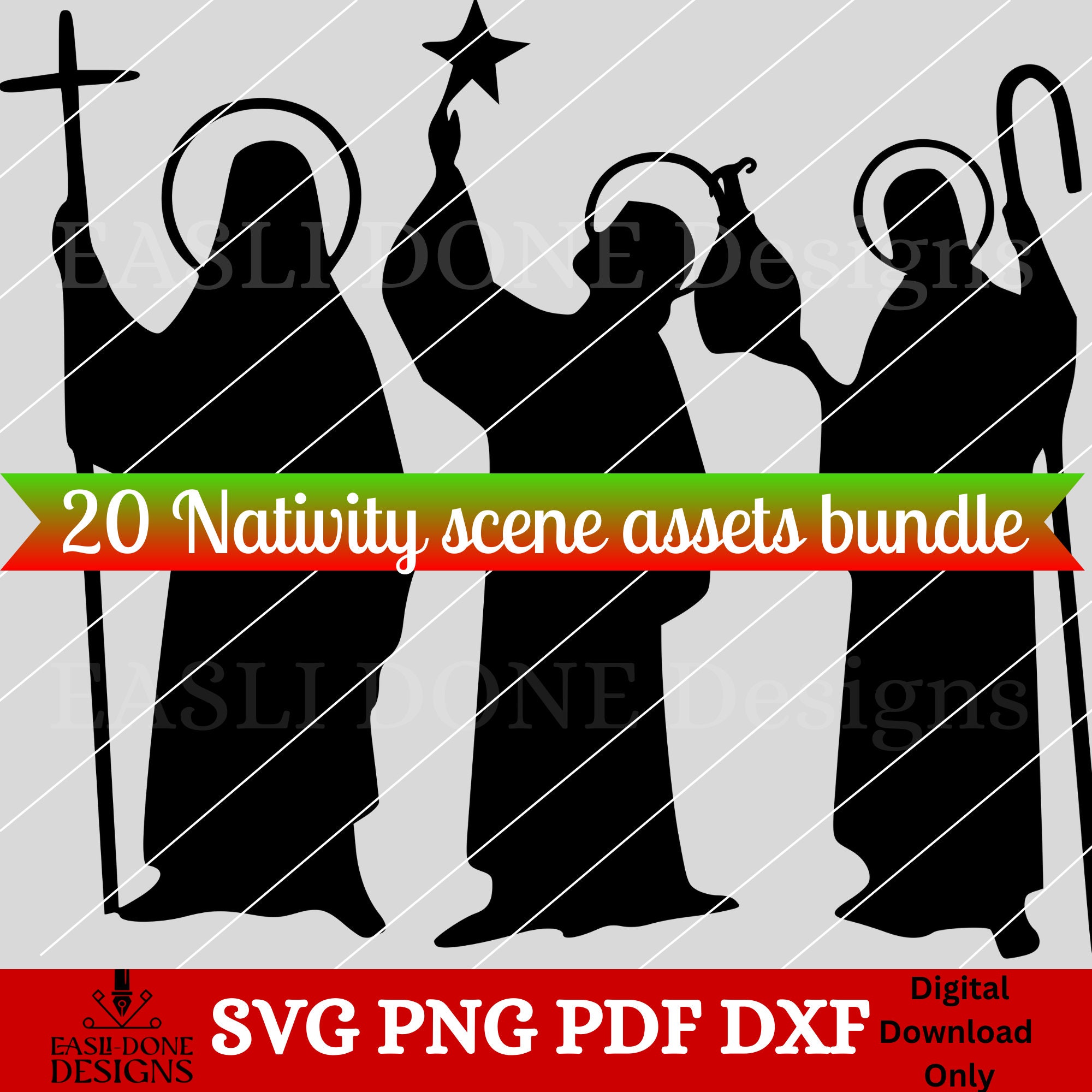 Christmas Nativity Scene SVG and PNG Bundle 20 Silhouette Assets for ...