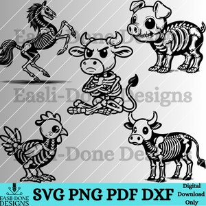 Funny Farm Animal Skeleton SVG Bundle: Halloween Clipart (digital ...