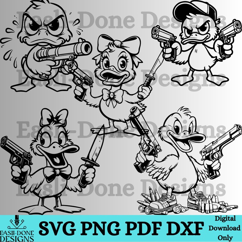 Duck Svg Bundle, Armed Duck Clipart, Duck With Knife, Duck With Gun ...