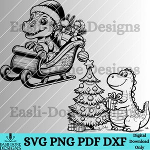 Dinosaur Christmas Bundle SVG PNG Pdf and Dxf Files, Cute Kawaii ...