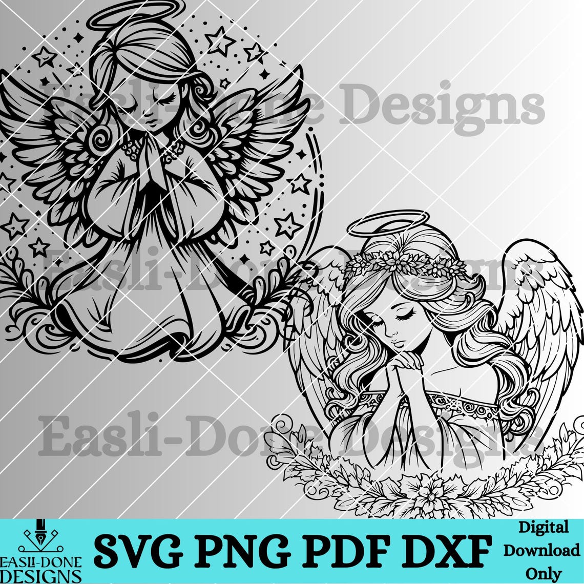 Christmas Angel Outline SVG Bundle: Kawaii Angel Wings (digital File ...