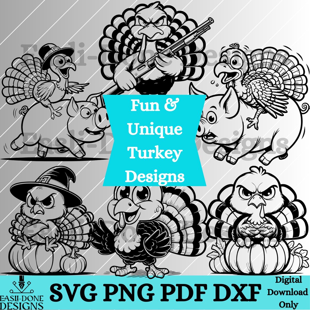 Thanksgiving Turkey Outline SVG Bundle: Fall Holiday Clipart (digital ...