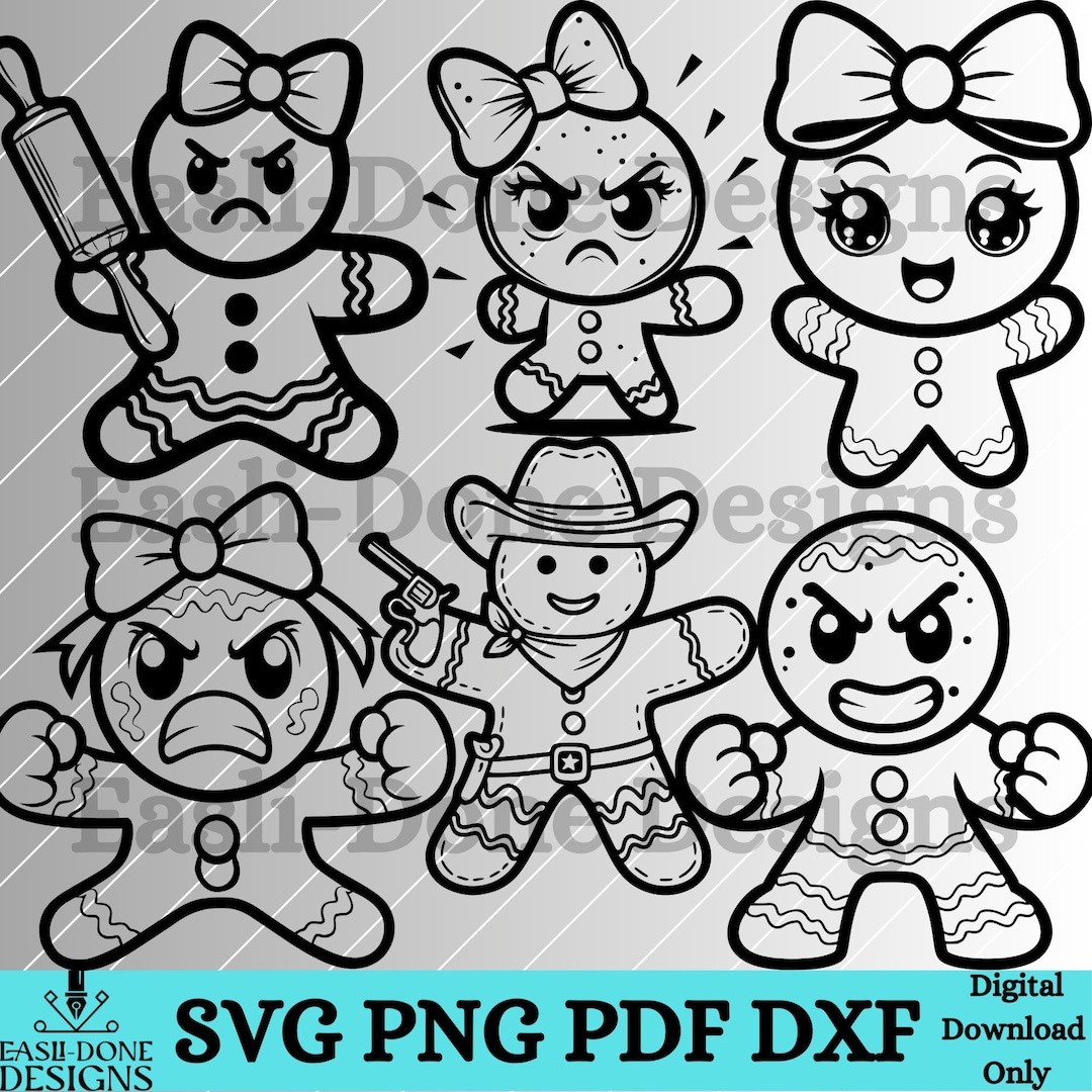 Gingerbread Man Outline SVG Bundle: Funny Christmas Clipart (digital ...