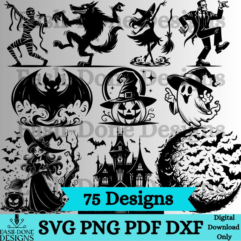 Halloween SVG Clipart Bundle: Dancing Monsters, Witch, Ghost (digital ...