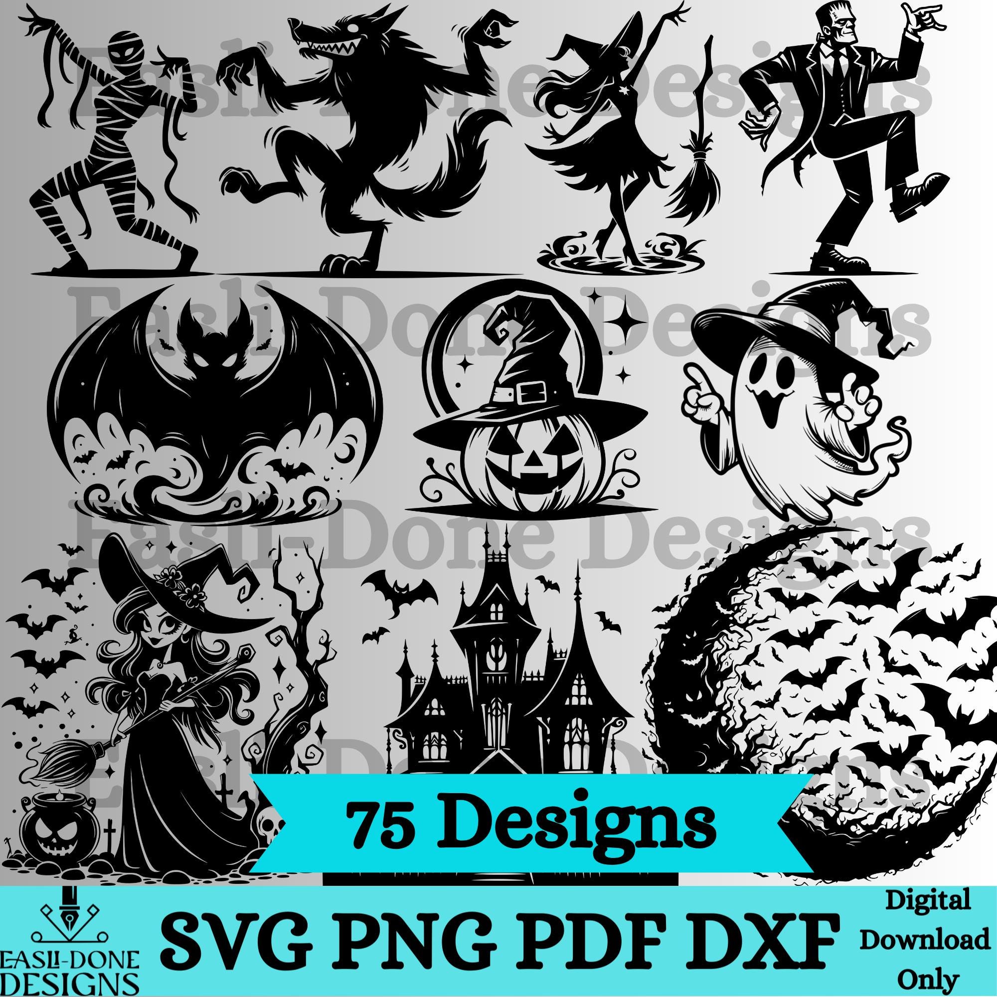 Halloween SVG Clipart Bundle: Dancing Monsters, Witch, Ghost (digital ...