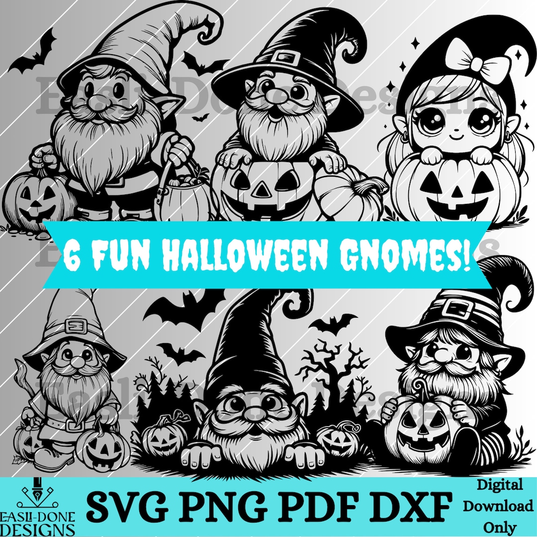 Halloween Gnome Outline SVG Bundle: 6 Vector Designs (digital Download ...