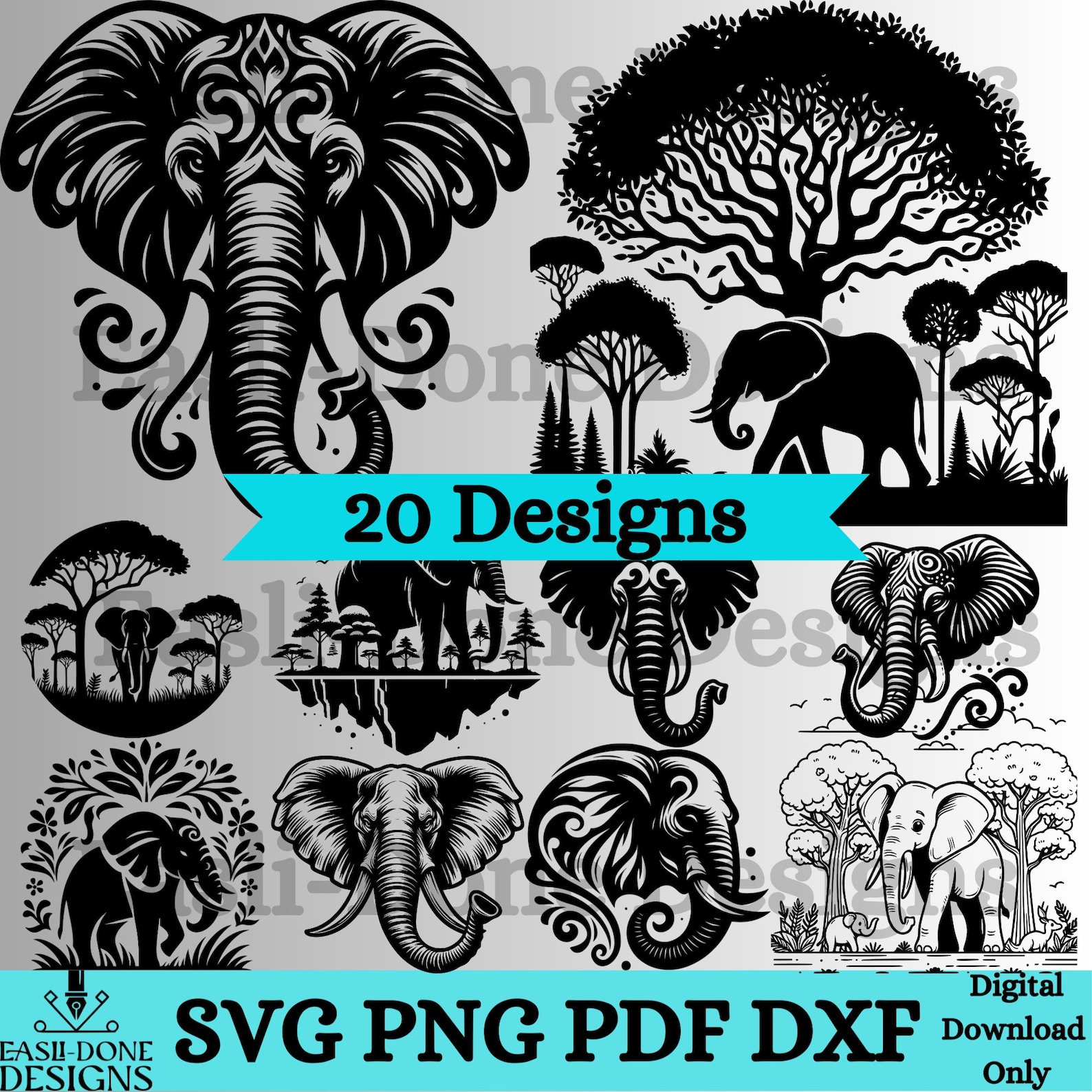 Elephant SVG Bundle: Wildlife Silhouette Designs (digital Download) - Etsy