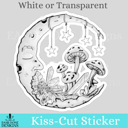 Unique Mystical Mushroom Moon White or Transparent Kiss Cut Stickers ...