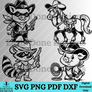 Western Cowboy Farm Animal Outline Designs Bundle SVG PNG Pdf and Dxf ...