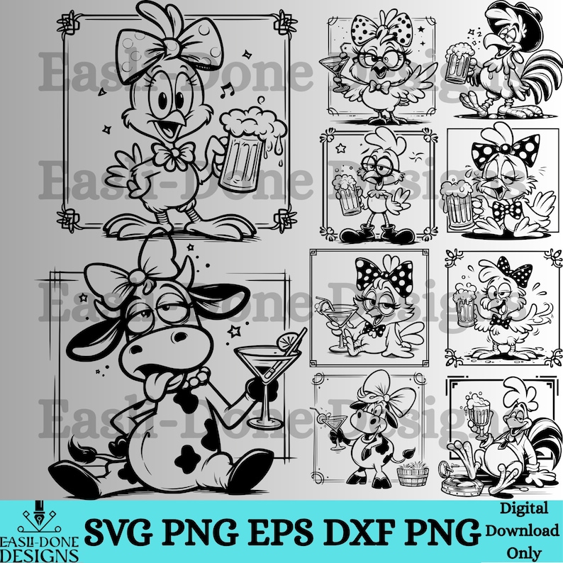 Tipsy Farm Animal Coaster SVG Bundle: Square Barnyard Bar Sign (digital ...