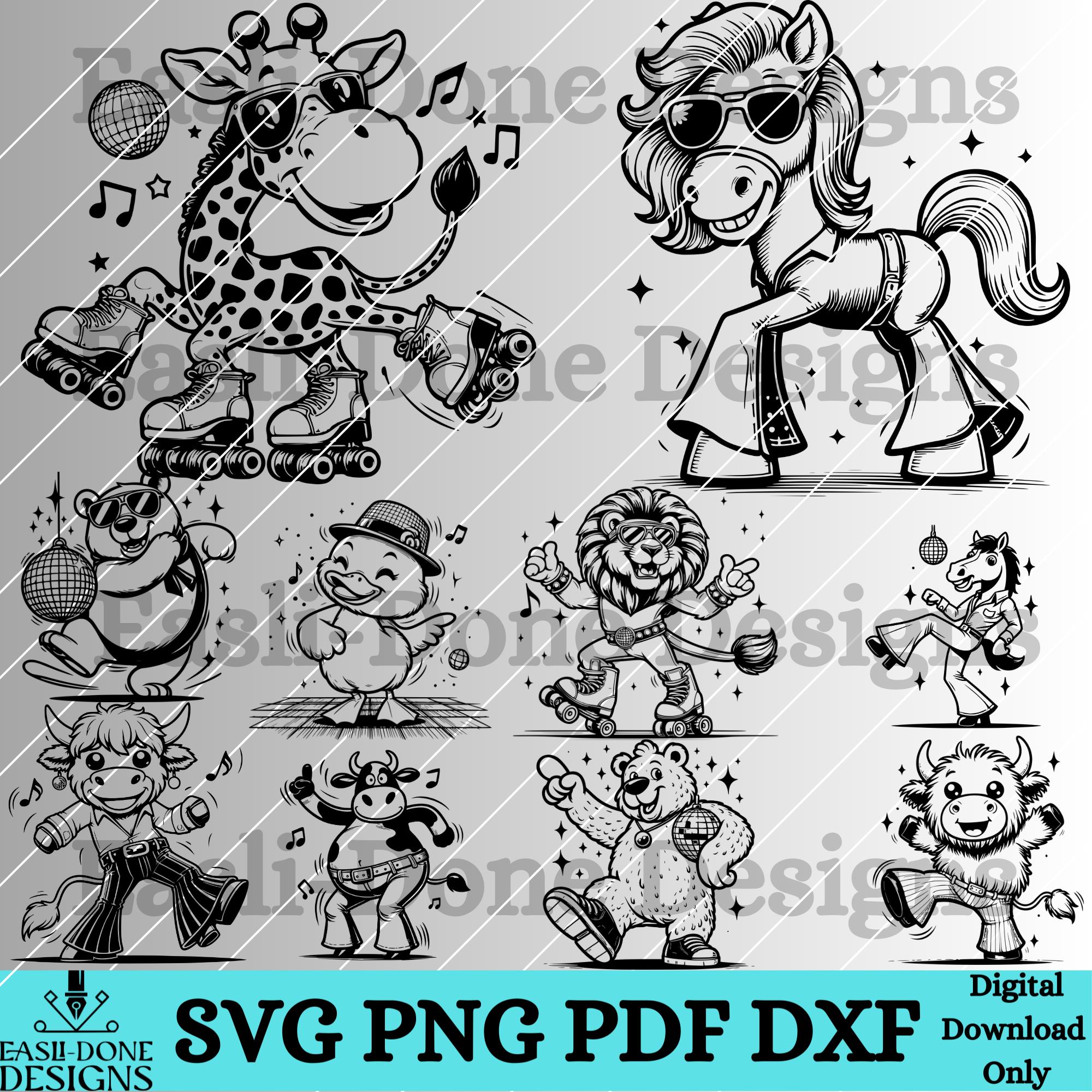 Disco Animal SVG Clipart Bundle: Funny Dancing Animals (digital ...