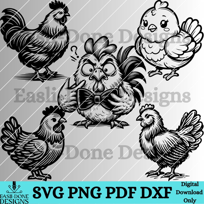 Chicken SVG PNG Pdf and Dxf File Bundle 10 Cut Files Trendy Farm Animal ...