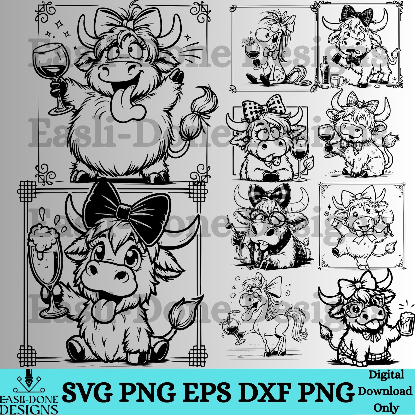 Tipsy Farm Animal Coaster SVG Bundle: Square Barnyard Bar Sign (digital ...