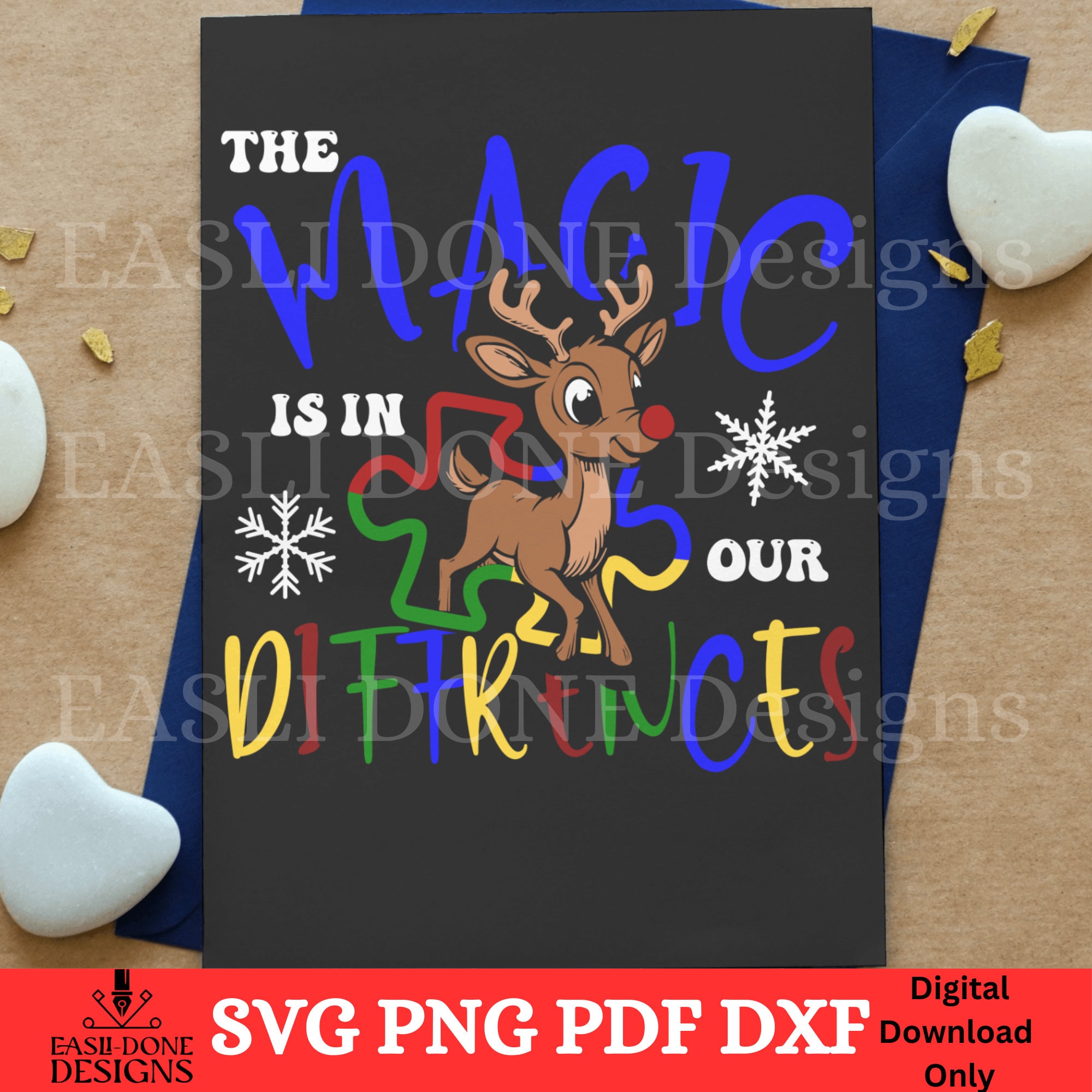 Festive Holiday Reindeer SVG and PNG Files With an Autism Awareness ...