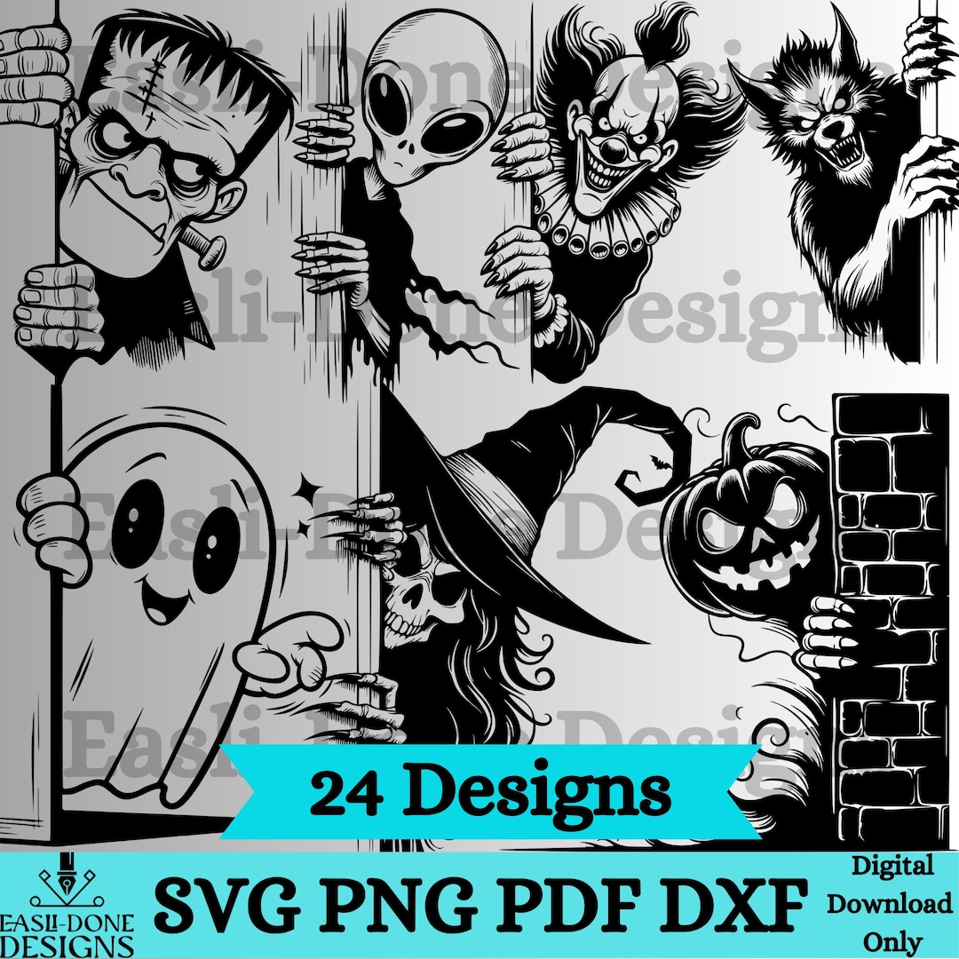 Halloween Corner Peeking Monster SVG Bundle: Laser Cut Vector Clip Art ...