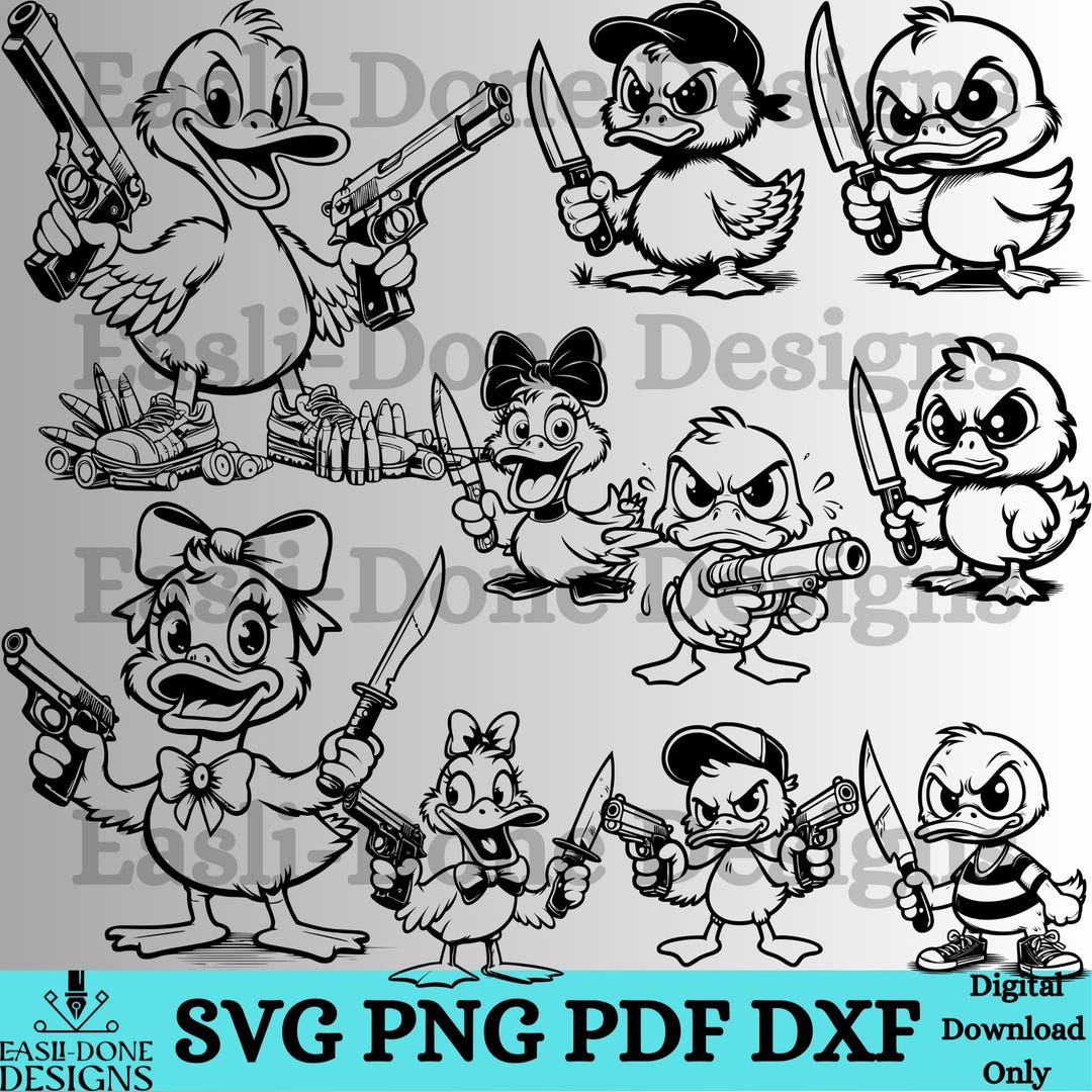 Duck Svg Bundle, Armed Duck Clipart, Duck With Knife, Duck With Gun ...