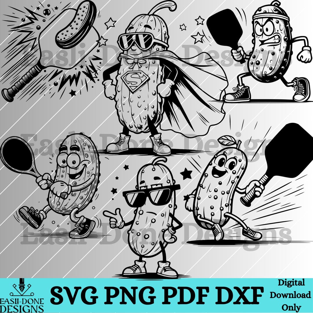 Pickle Ball Pickles Outline Bundle SVG PNG Pdf Dxf File Formats Vector ...