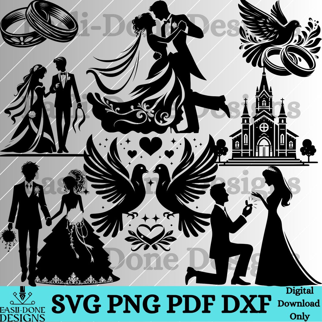 Wedding Silhouette SVG PNG Pdf and Dxf Files Instant Download Bride and ...