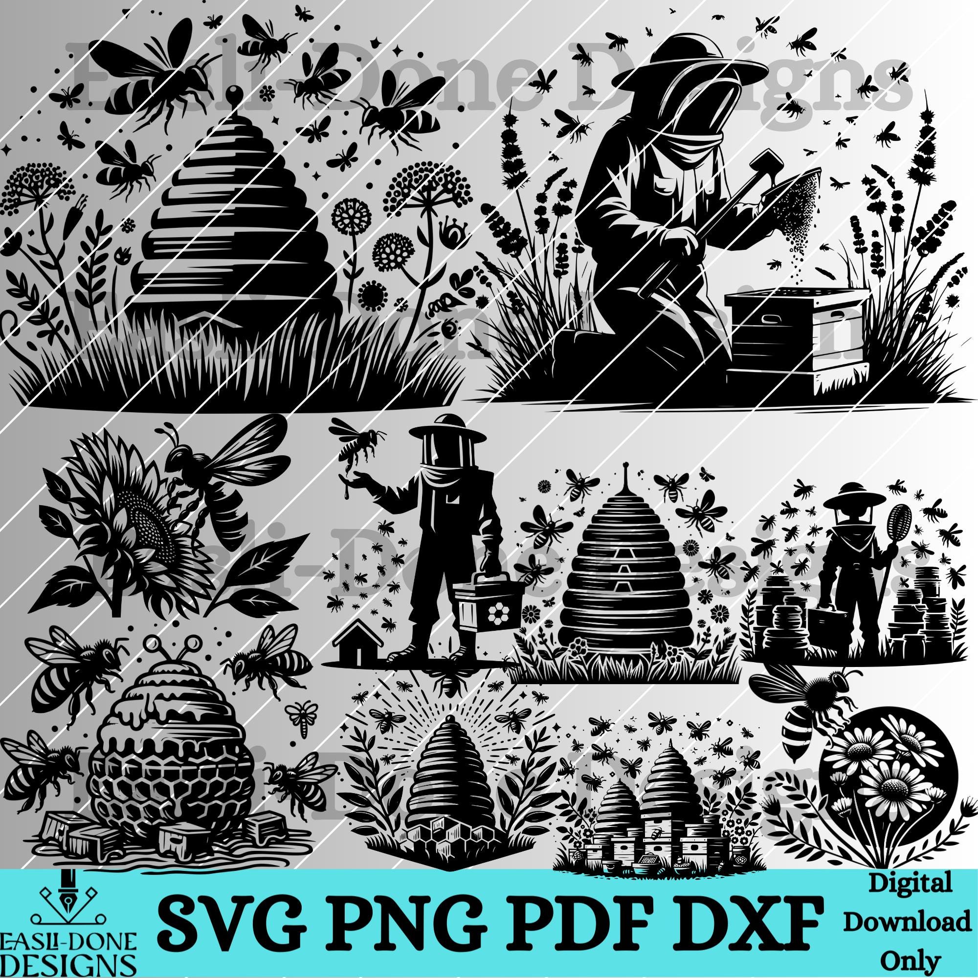 Bee SVG Clipart Bundle: Honeycomb, Beekeeper Silhouette (digital ...