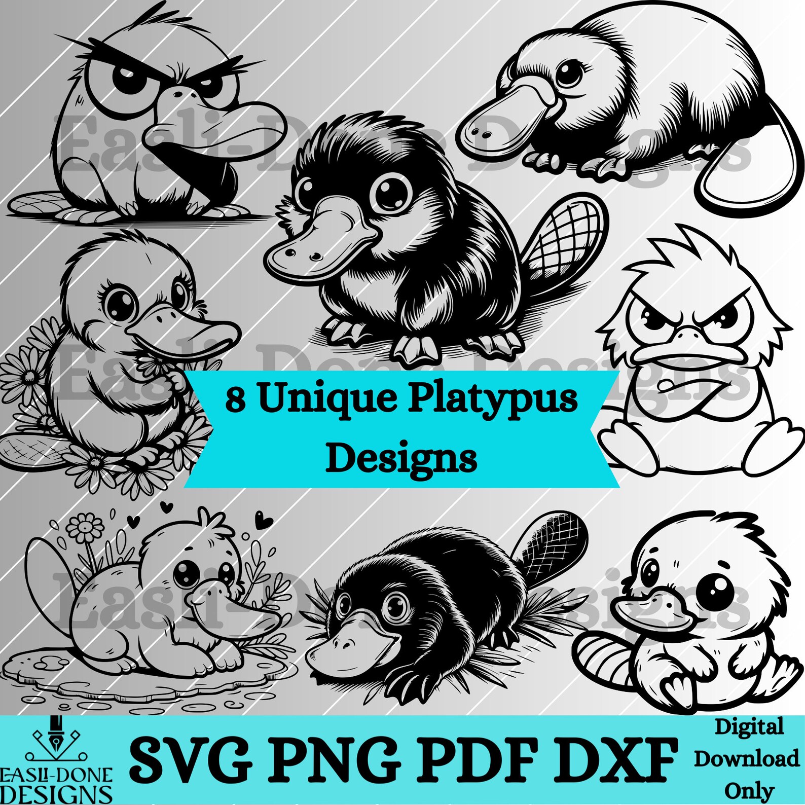 Platypus Outline Bundle 8 Svg Png Pdf and Dxf Files Instant Download ...