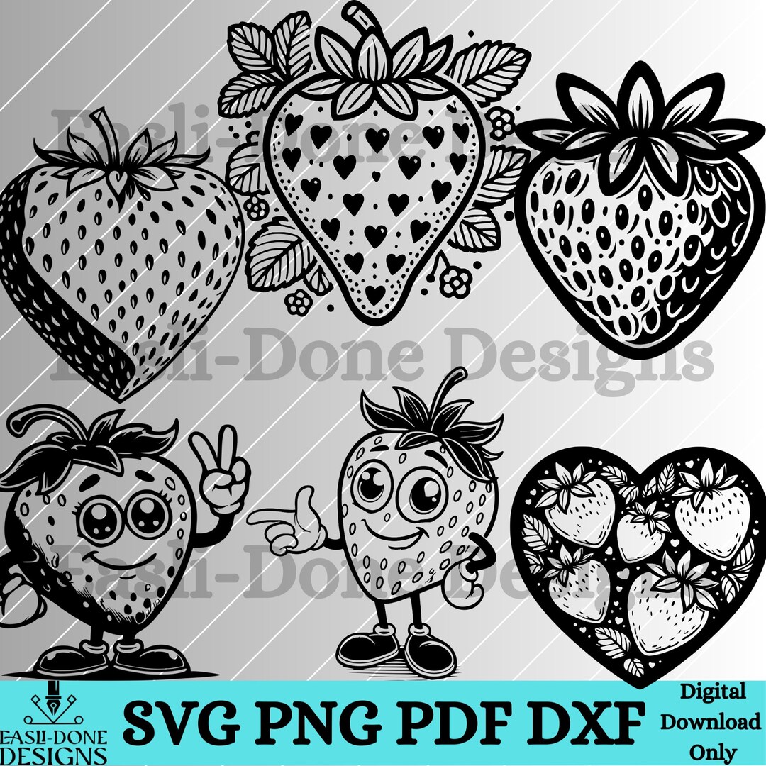 Strawberry SVG PNG Pdf and Dxf Files Instant Download, Cute Kawaii ...