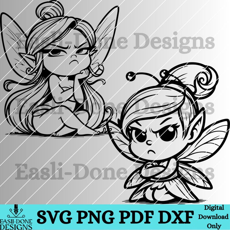 Fairy Outline SVG Bundle: Funny Fairy Clipart, Laser Cut Files (digital ...