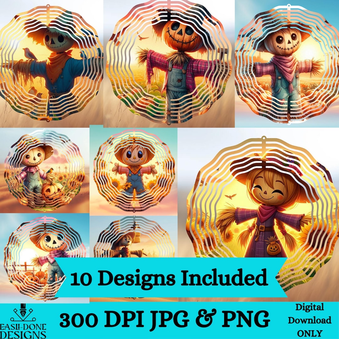 Fall Scarecrow Wind Spinner PNG Designs: Sublimation Art (digital ...