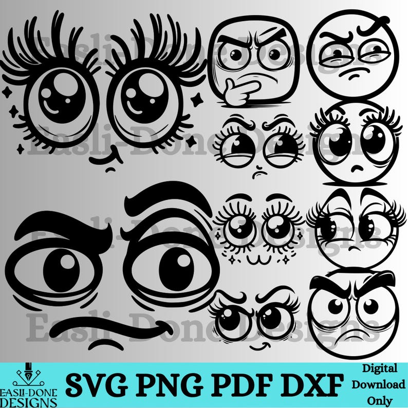 Funny Face Svg Bundle, Cartoon Face Clipart, Crazy Face Svg, Cutter and ...