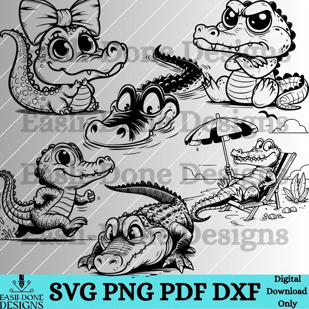 Alligator Outline Bundle SVG PNG Pdf and Dxf Files Instant Download ...