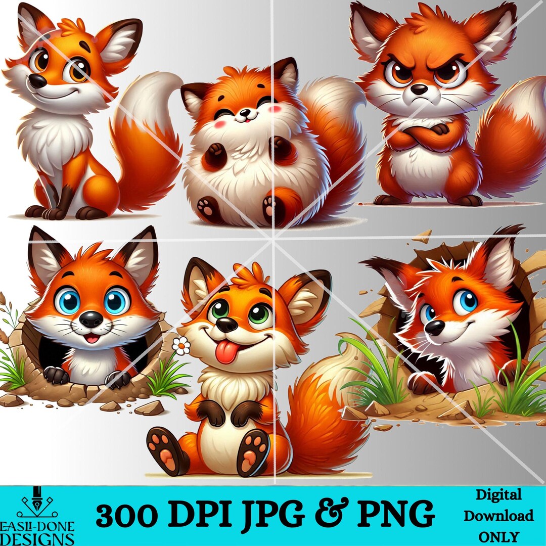 Fox Clipart Bundle: Adorable Woodland Animal PNG (digital Download) - Etsy