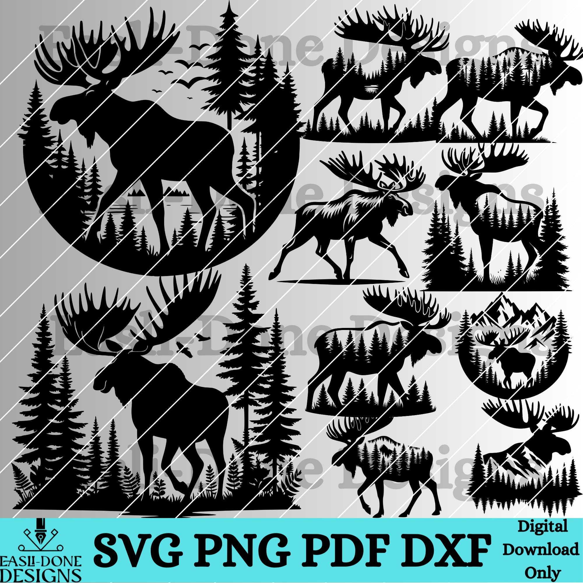 Moose Silhouette SVG Bundle: Mountain Forest Clipart (digital Download ...