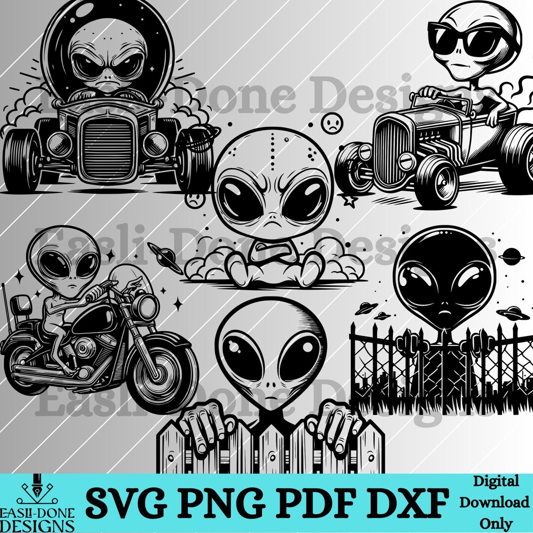 Alien Outline SVG Set Unique Alien Outline Bundle Design SVG PNG Pdf ...