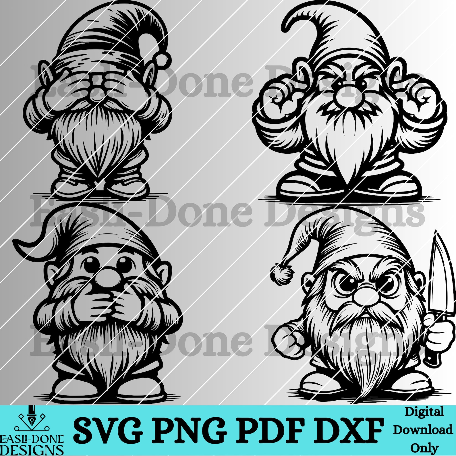 Gnomes Outline Bundle 8 Designs SVG PNG Pdf Dxf File Formats Vector ...
