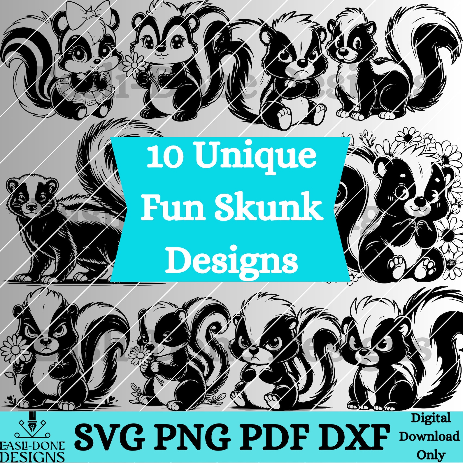 Skunk SVG PNG Pdf and Dxf Files Instant Download Set of 10 Adorable ...