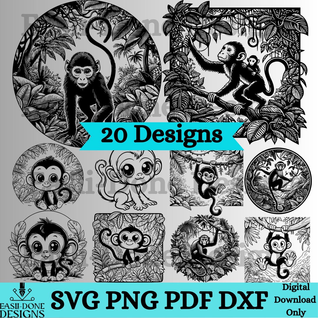 Monkey SVG Bundle: Baby Monkey Clipart, Laser Cut File (digital ...