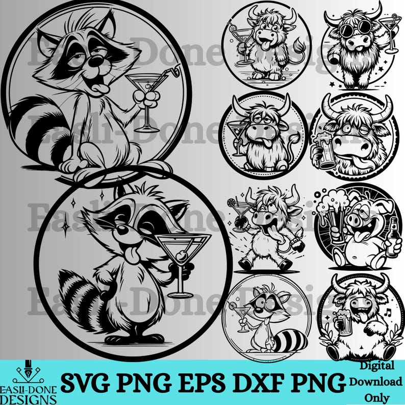 Funny Tipsy Farm Animal Coaster SVG Bundle: Round Barnyard Bar Sign ...