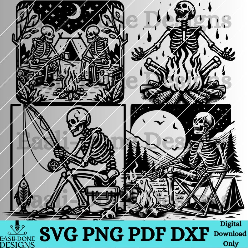 Skeleton SVG Design Bundle: Camping, Wine, Coaster Graphics (digital ...