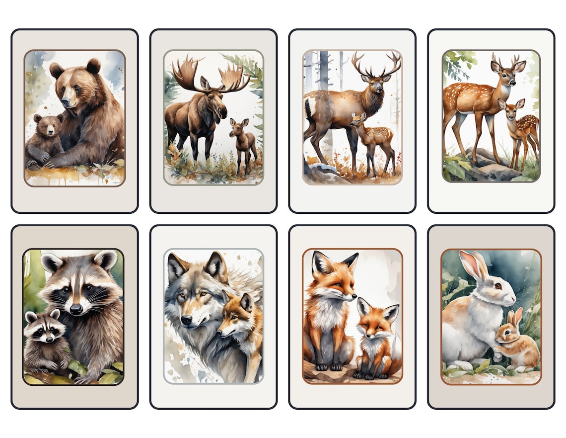 Baby Forest Animal Flashcards, Learning Flashcards for Kids, Digital ...
