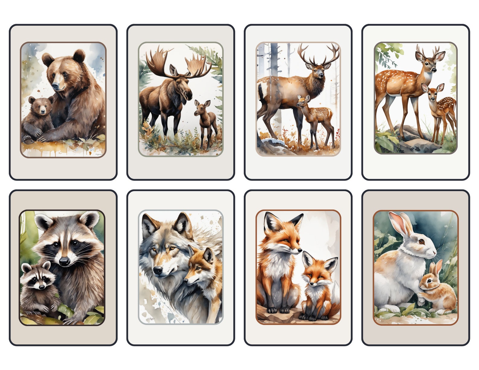 Baby Forest Animal Flashcards, Learning Flashcards for Kids, Digital ...