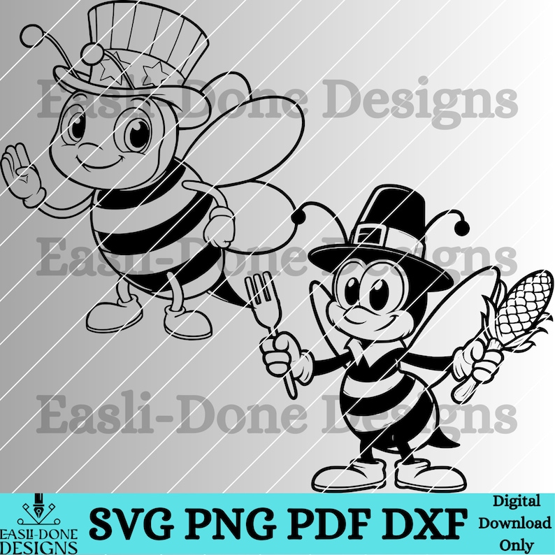 Holiday Bee Outline Bundle SVG PNG Pdf and Dxf Files Instant Download ...