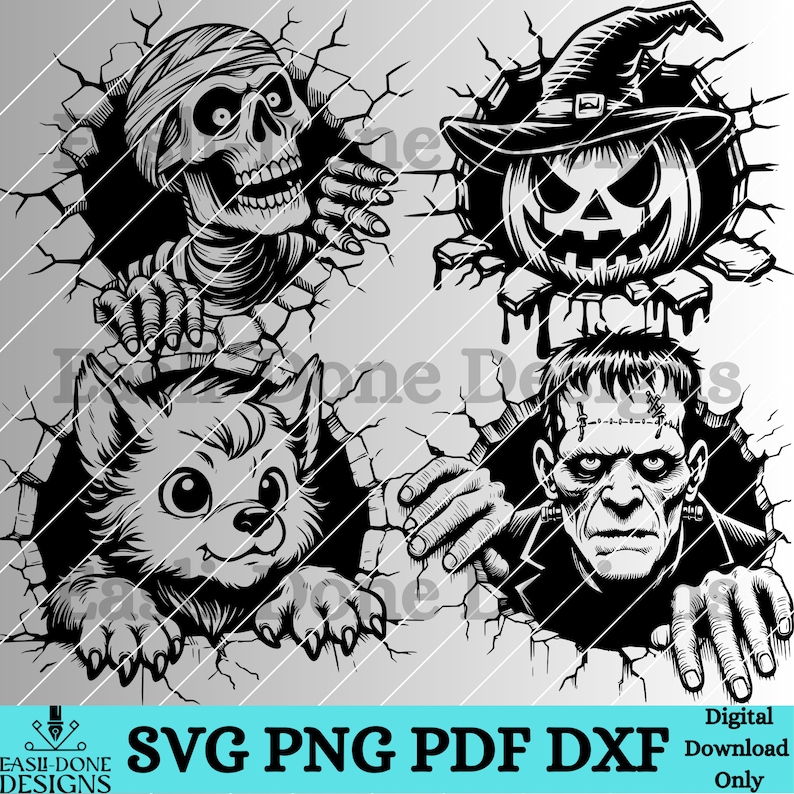 Spooky Halloween Monster Peeking Outline Bundle SVG PNG Pdf and Dxf ...