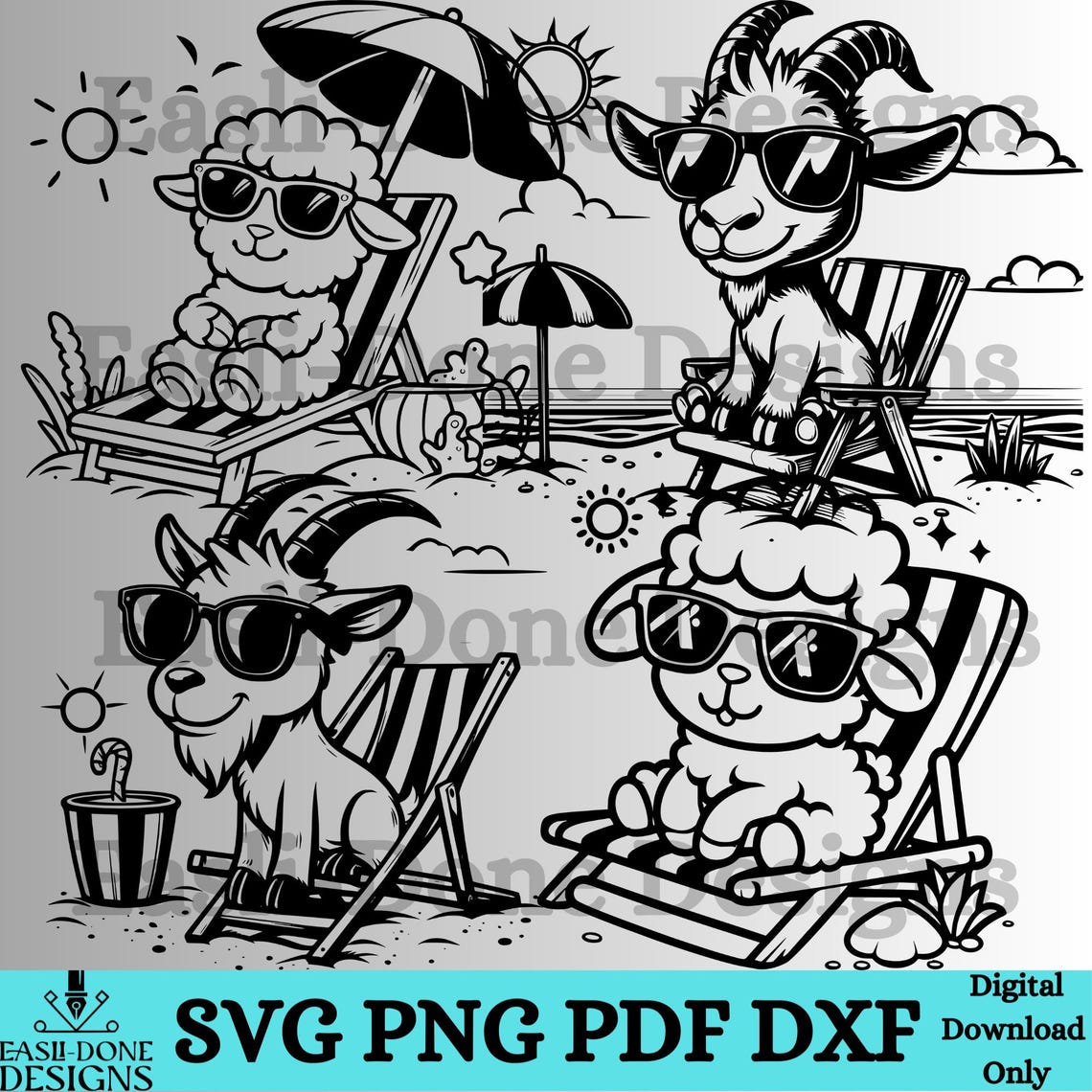 Beach Farm Animal SVG Bundle: Funny Clipart (digital Download) - Etsy
