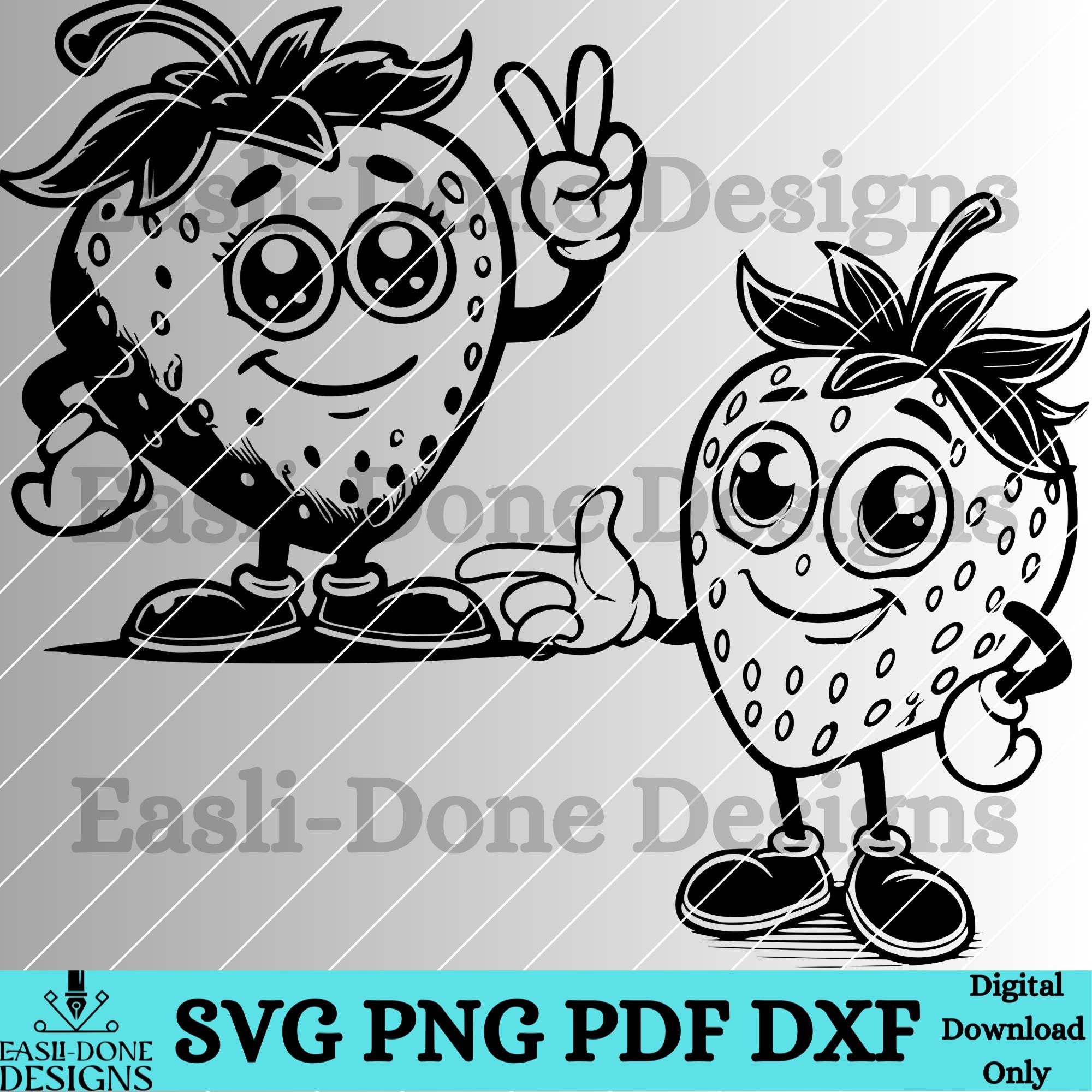 Strawberry SVG PNG Pdf and Dxf Files Instant Download, Cute Kawaii ...