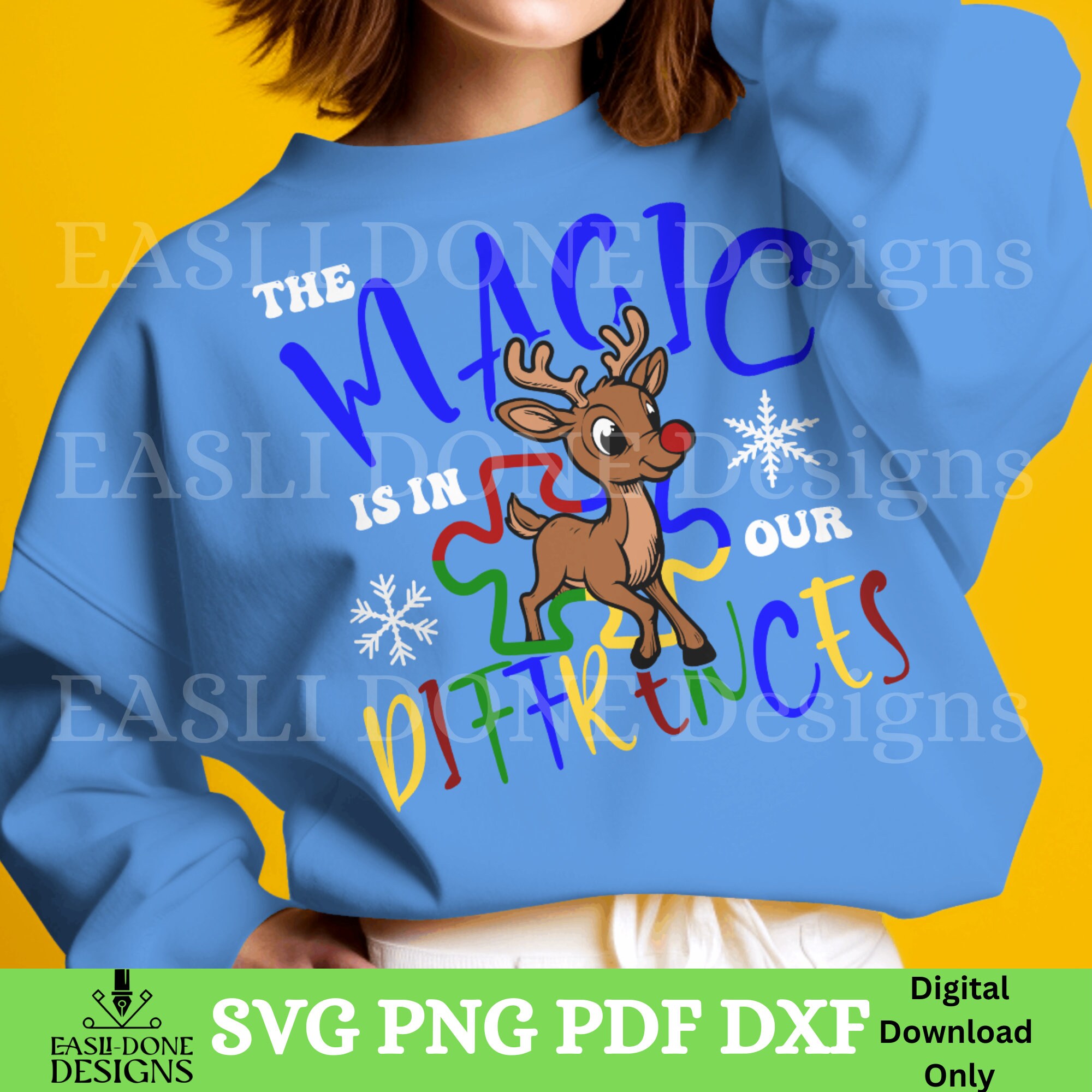 Festive Holiday Reindeer SVG and PNG Files With an Autism Awareness ...