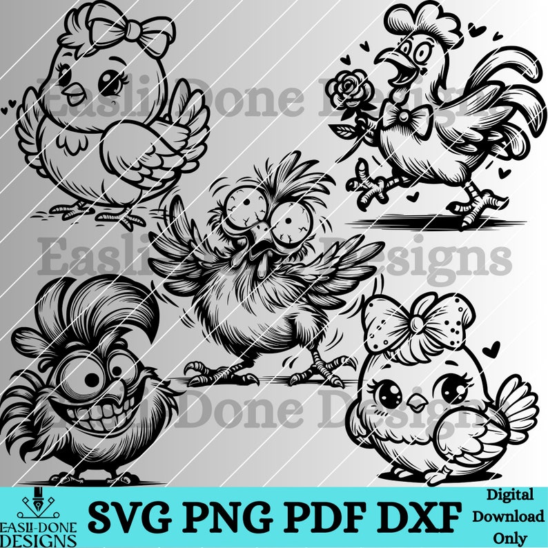Chicken SVG PNG Pdf and Dxf File Bundle 10 Cut Files Trendy Farm Animal ...