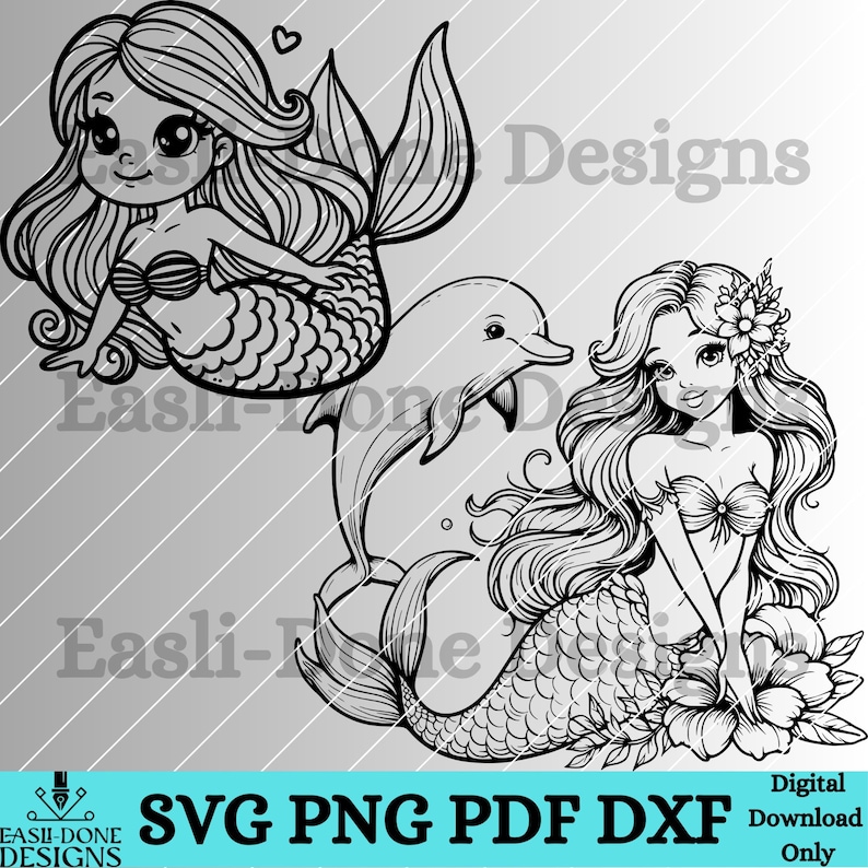 Mermaids Outline Digital File Bundle SVG PNG Pdf Dxf Files Laser and ...
